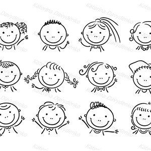 Clipart Set of Happy Cartoon Kids Faces. Children Svg Pictures, Doodle ...
