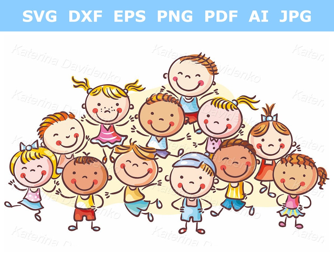Happy Cartoon Kids Clipart. Many Children Vector Illustration. Group of ...
