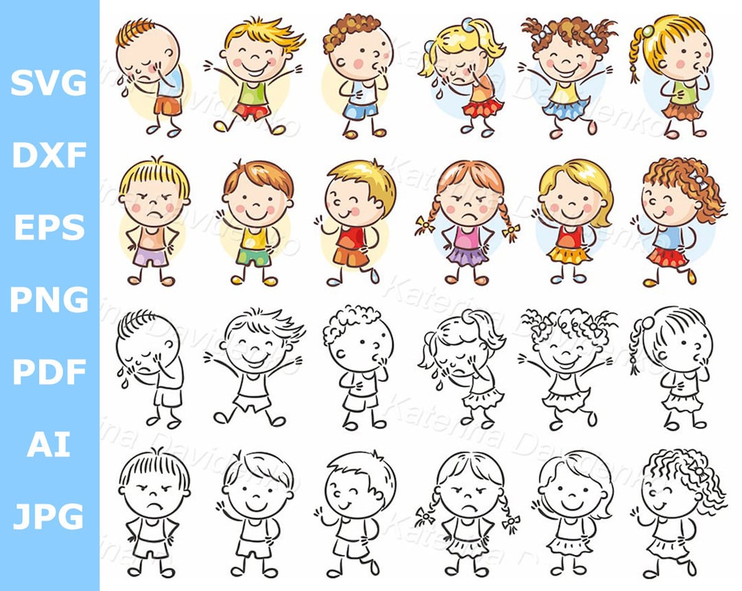 Emotions Kids Clipart Set. Cartoon Children Clipart, Doodle Boys and ...
