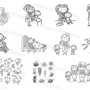 Kids Healthcare Clipart Bundle. Doodle Kids and Doctors, Cartoon Vector ...