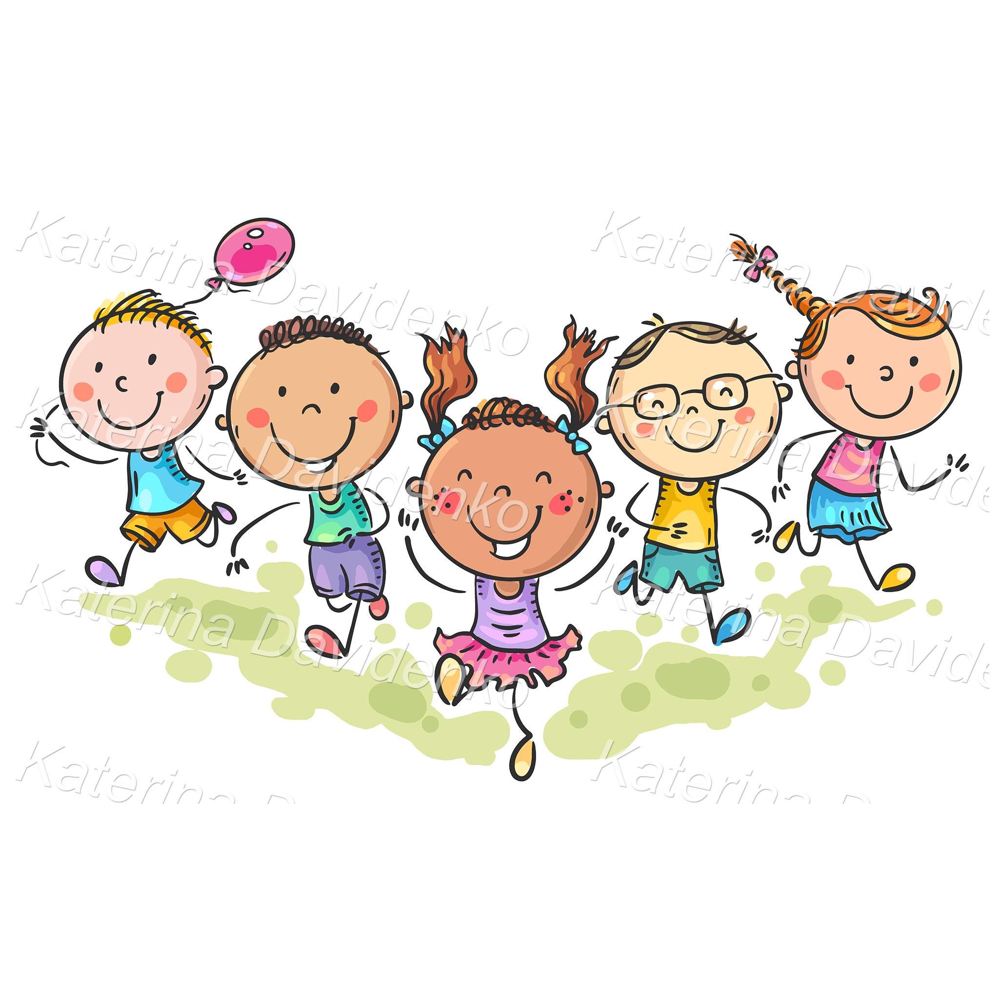 Kinder Spielen Zusammen Cartoon Happy Cartoon Kinder Gruppe Tanzen Und