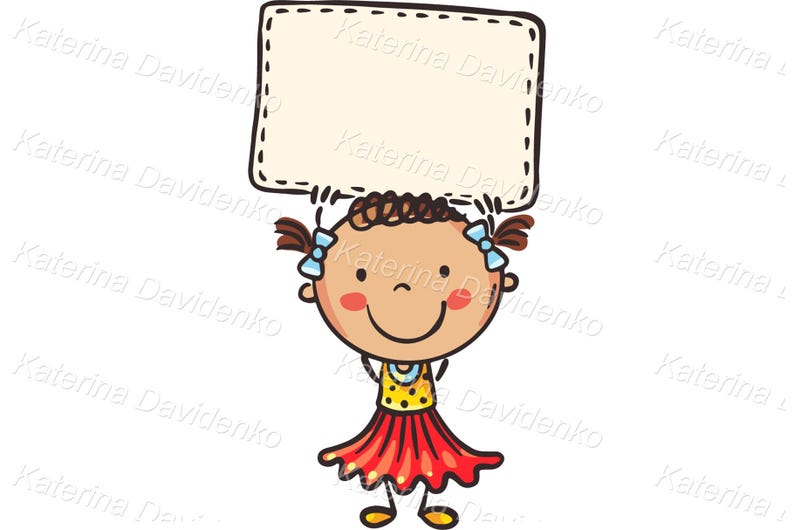 Cartoon Kids Clipart Happy Childrens Holding Blank Signs Banners or ...
