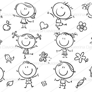 Happy Doodle Kids Clipart Set - Stick Figure Pdf Png Svg File for ...