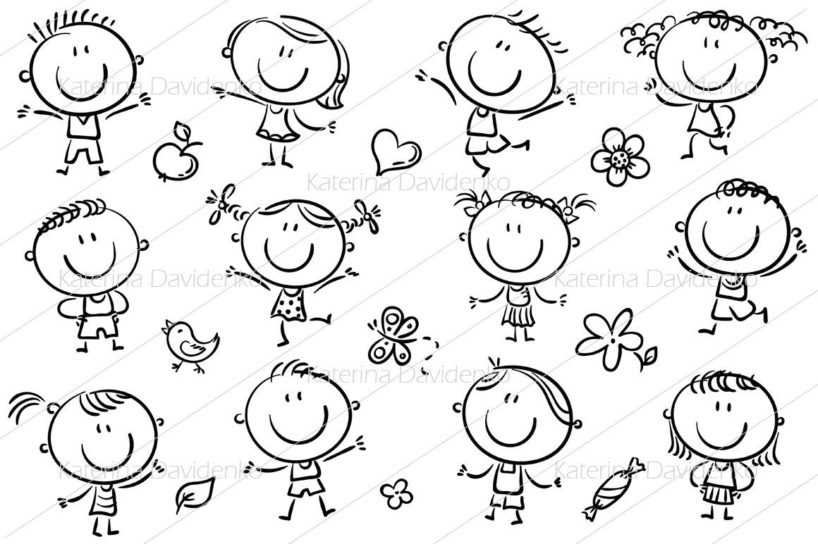 Happy Doodle Kids Clipart Set Stick Figure Pdf Png Svg File - Etsy Canada