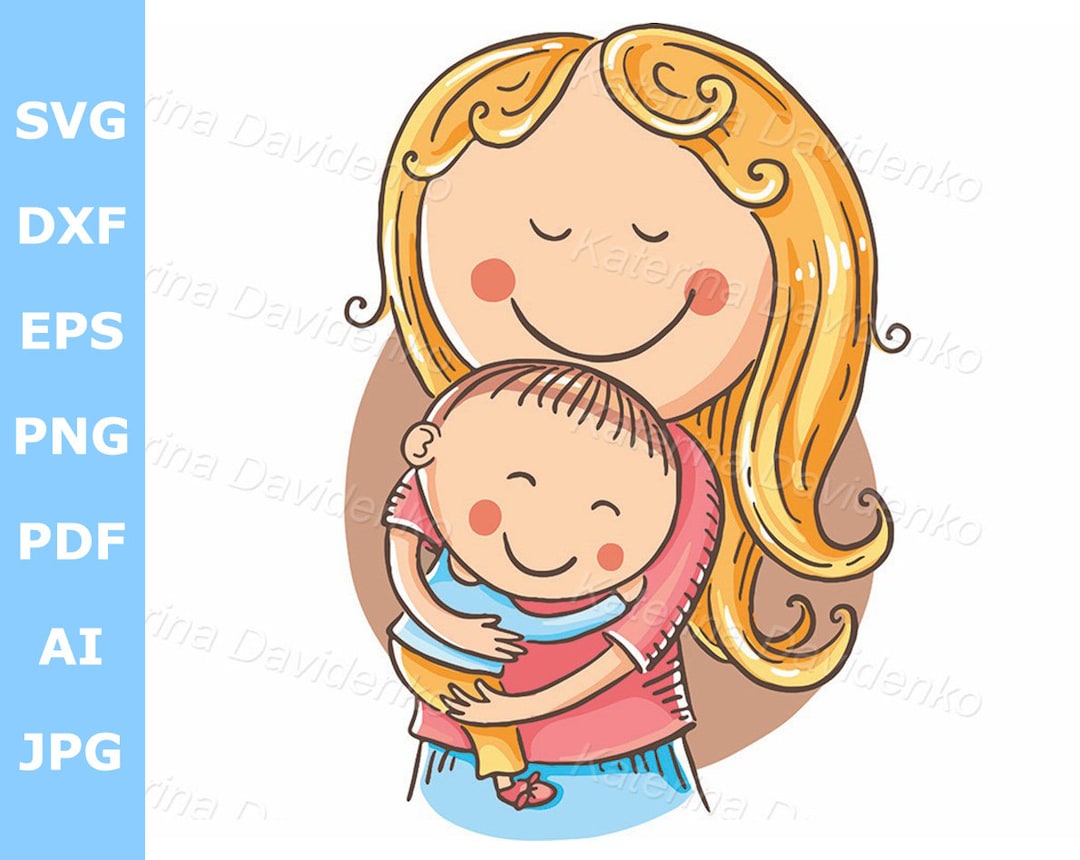 Woman Hugging a Child. Mother and Baby, Family Clipart. Digital ...