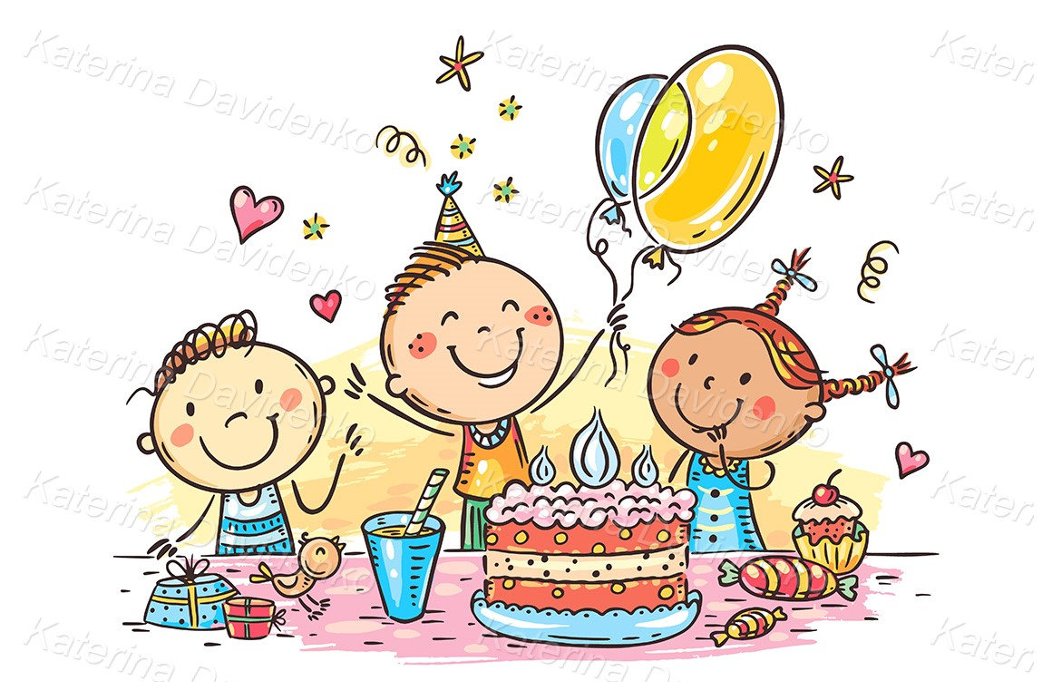 Happy Kids Birthday Party With a Big Cake Clipart Child's - Etsy