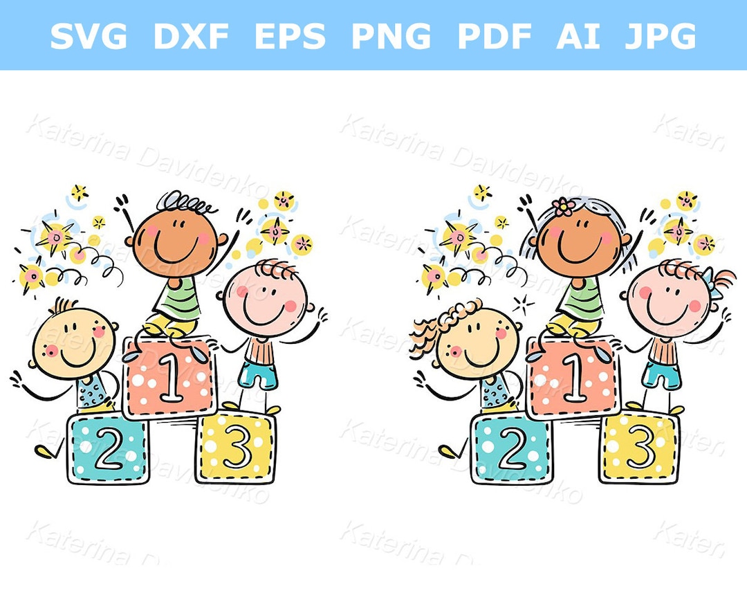 Happy Cartoon Kids Winners of a Competition, Champions Celebrating ...