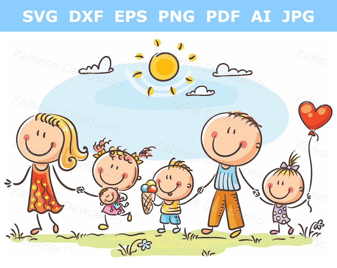 Family Clipart. Happy Family With Children Walking Outdoors. Parents ...