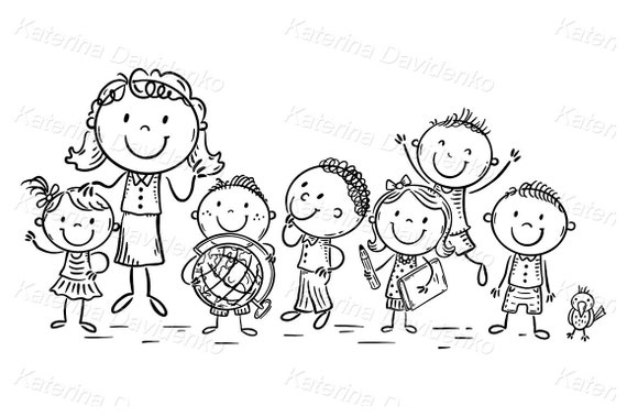 Outline Of Children Holding Hands