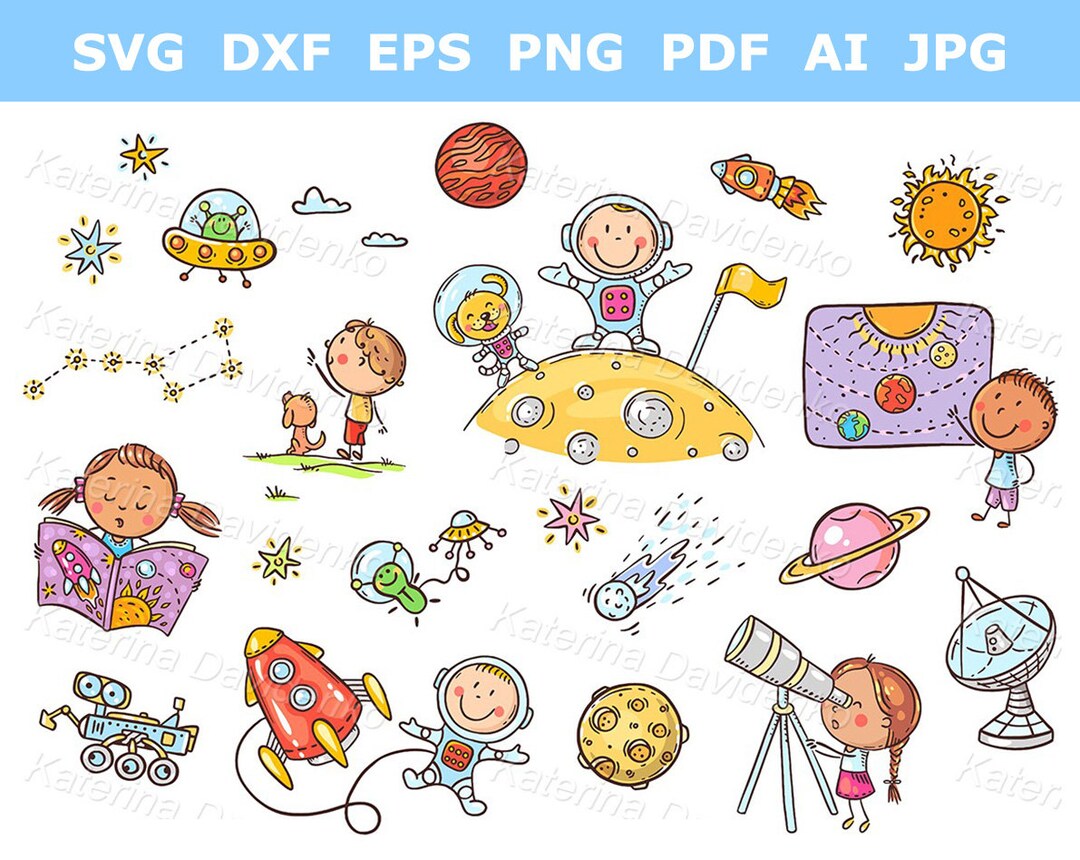 Cartoon kids clipart set. Space and astronaut clipart. Education ...