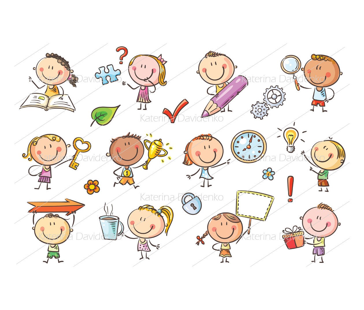 Happy Cartoon Kids Clipart Set Children With Symbols - Etsy Canada