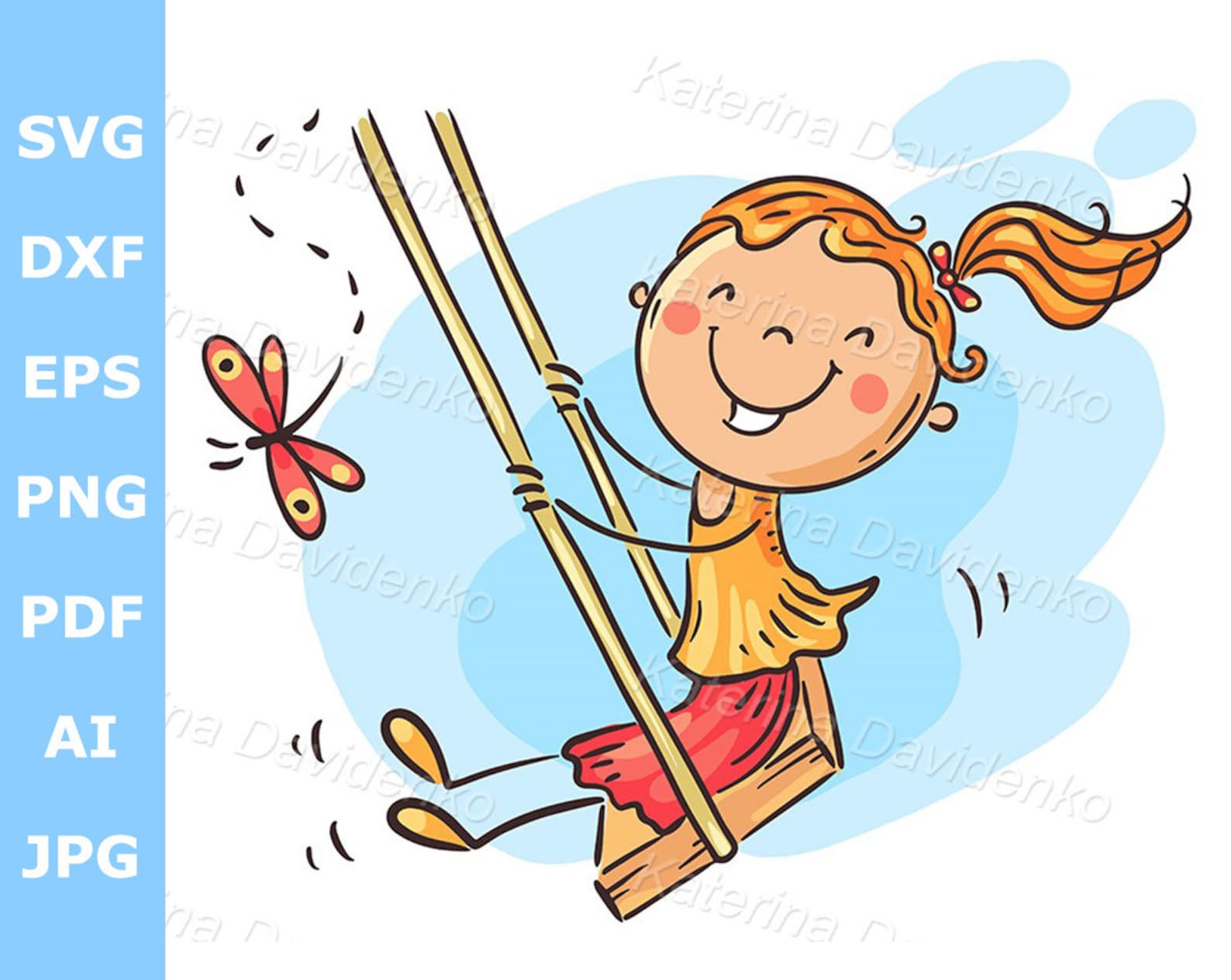 Happy Cartoon Girl on a Swing Kid Clipart Svg Pdf Jpg Image - Etsy