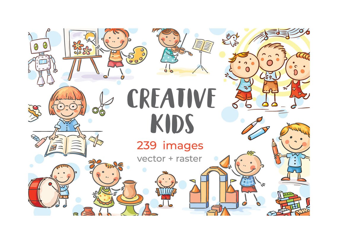 Doodle Cartoon Kids Creative Activities Clipart Bundle. Children ...