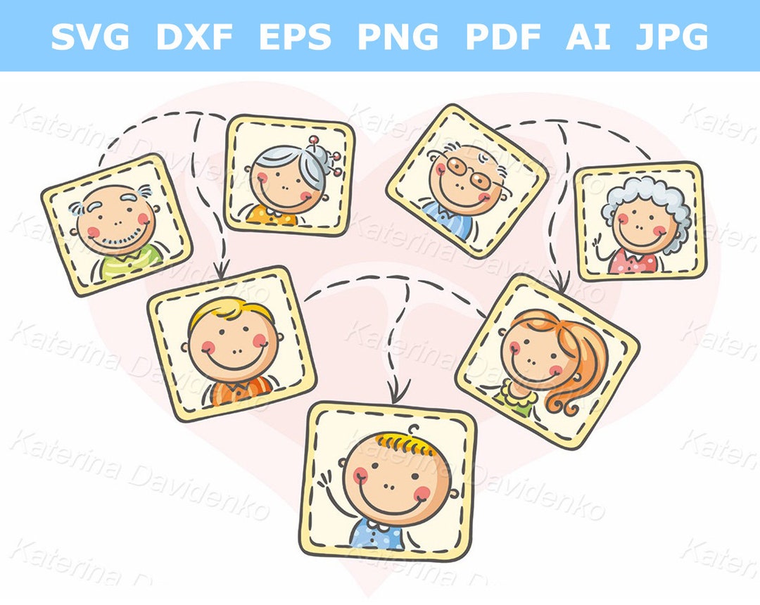 Cartoon Family Tree in Pictures. Grandparents, Parents and Children ...