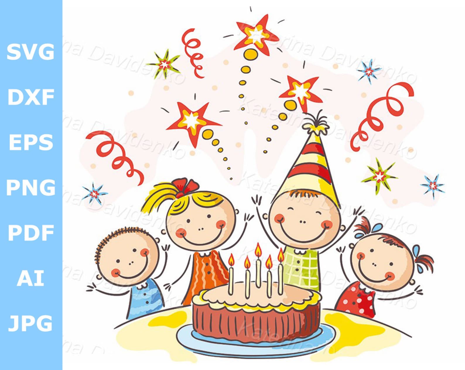 Happy Birthday Clipart. Cartoon Kids at the Birthday Party. Happy Kids ...