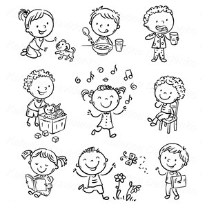 Daily Routine Kids Activities Clipart – Fun Cartoon Illustration Set ...