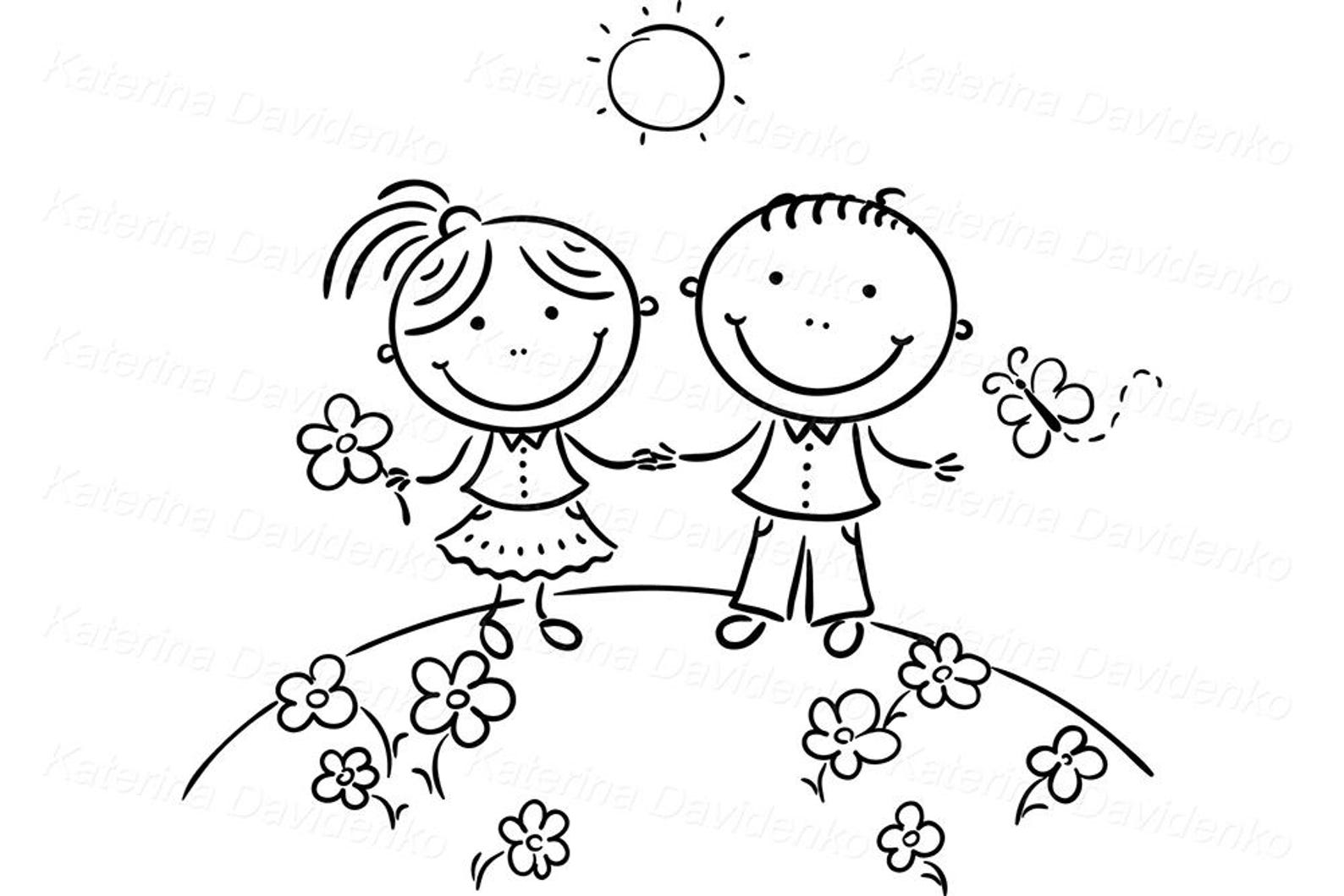 Doodle Cartoon Kids Clipart Set. Hand Drawn Children Clip Art, Cute ...