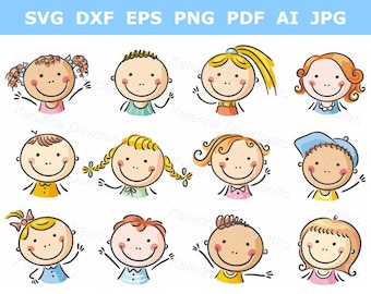 Cartoon Kids Svg | Etsy