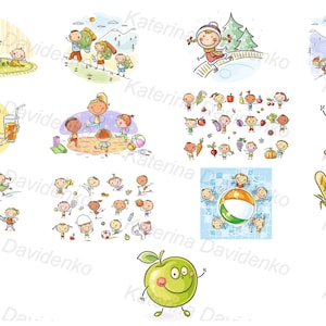 Healthy Lifestyle Clipart. Cartoon Kids and Families Doing Sports and ...