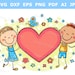 Valentine's Day Clipart Doodle Cartoon Kids Holding Heart With a Blank ...