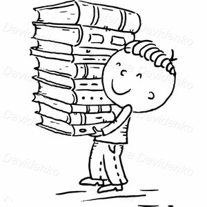 Cute Cartoon Boy Carrying a Lot of Books. Kid and Book Clipart. Digital ...