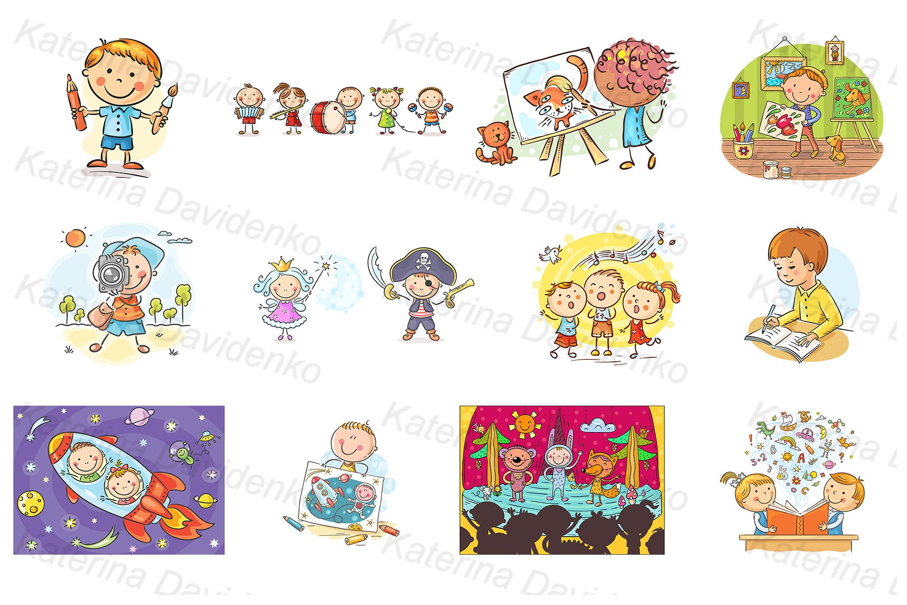 Creative Kids Clipart Bundle, Doodle Cartoon Graphics (PNG, SVG, EPS ...