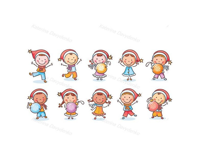 Christmas svg. Set of cartoon kids in Santa hats and with | Etsy