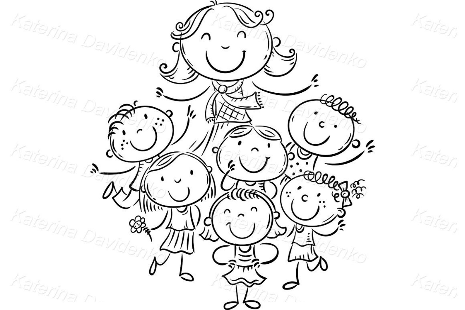 Happy Schoolkids With Their Teacher Clipart School or - Etsy