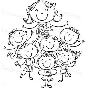 Happy Schoolkids With Their Teacher Clipart - School or Kindergarten ...