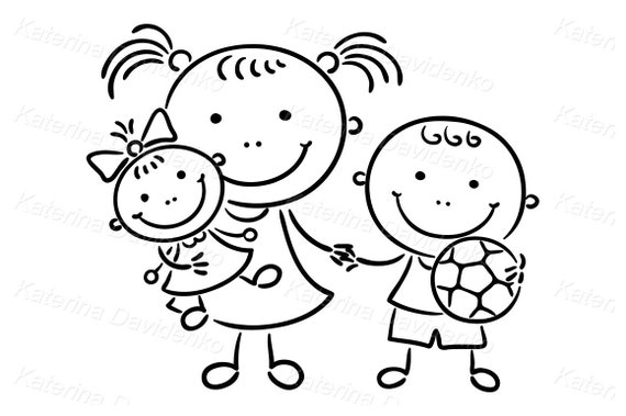 Stick Figure Children Holding Hands