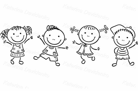 Excited Kid Clipart Black And White
