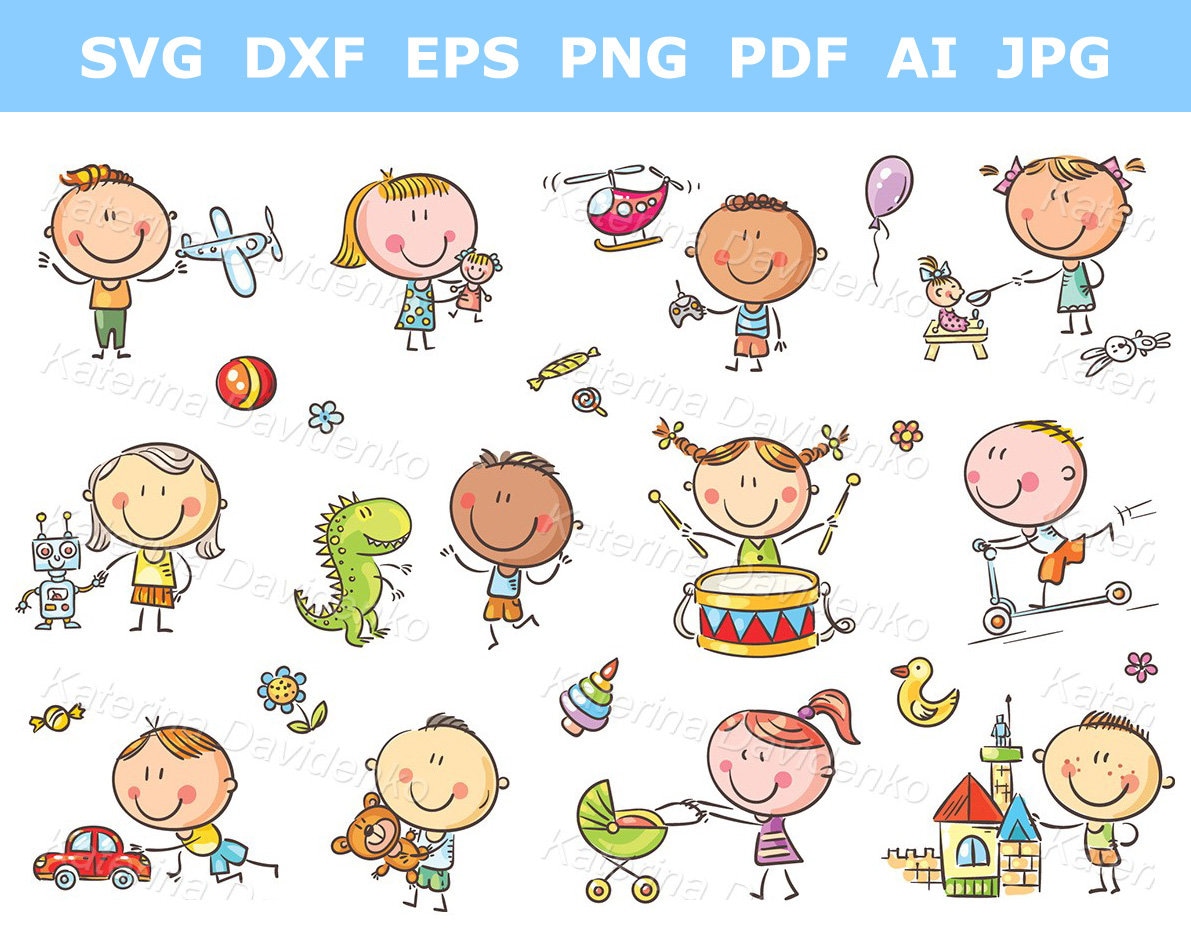 Kids Playing Toys Clipart