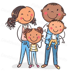 Cartoon Family Clipart. Portrait of Young Family of Four. Happy Family ...
