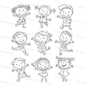 Cartoon Happy Kids Clipart Set SVG PNG PDF Children Clipart. Nine Happy ...