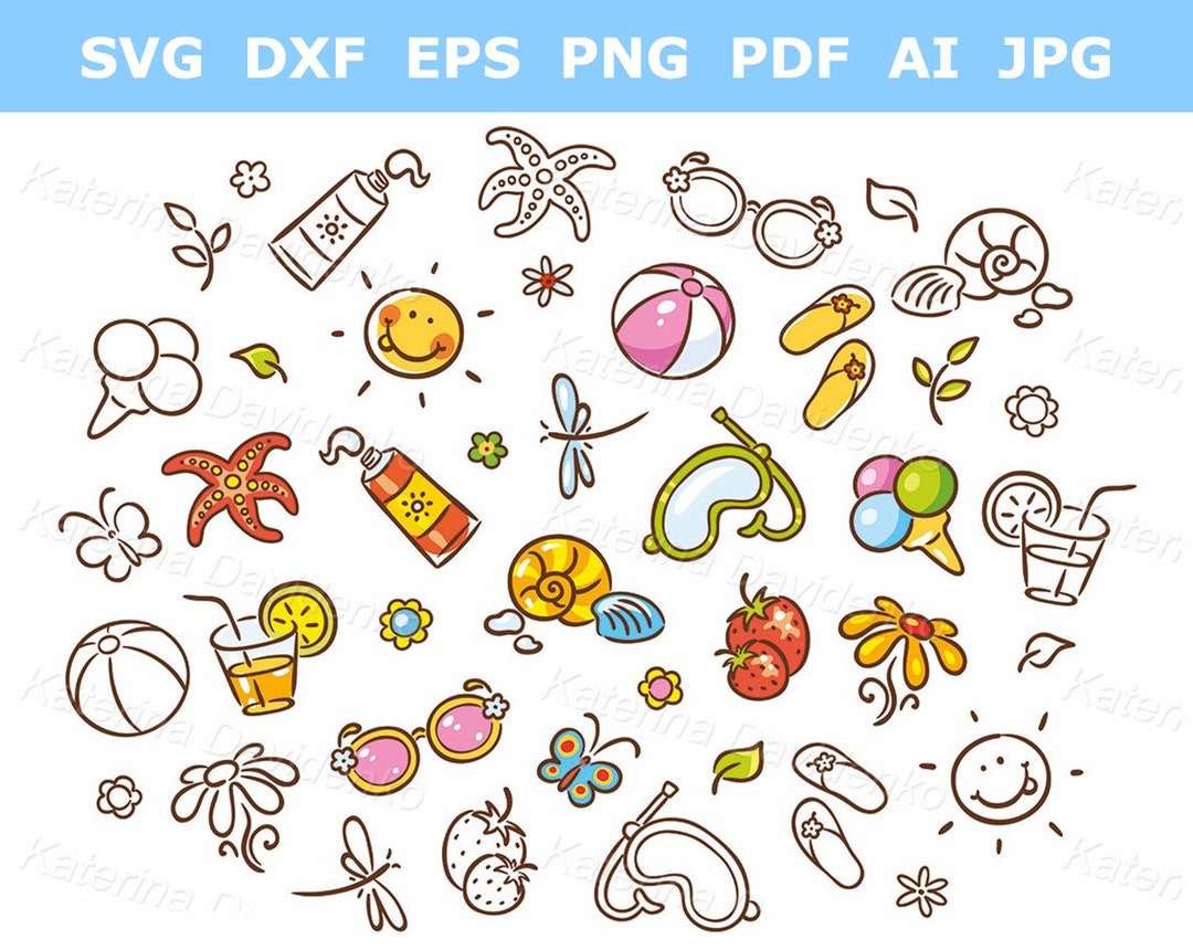 Summer Things Clipart Set. Child's Drawing Illustration of Summer ...