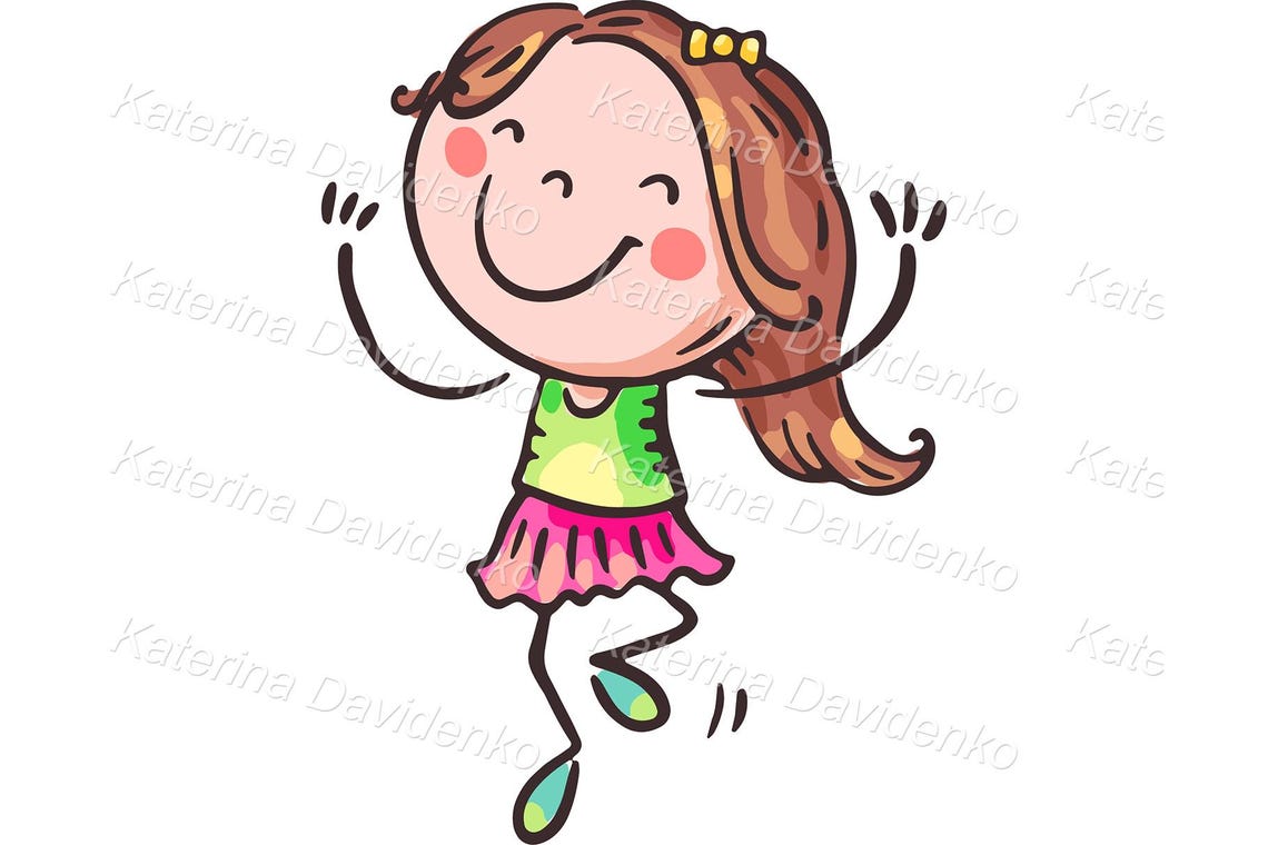Happy Cartoon Kids Clipart Set. Group of Dancing Children. Funny Kids ...