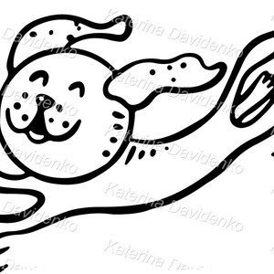 Outline Happy Cartoon Kids Running Together. Black and White Cute ...