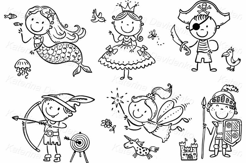 Clipart Set of Kids in Costumes of Fairytale Characters Like Fairy ...
