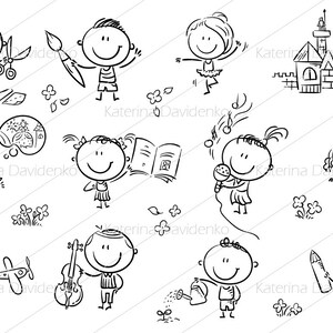 Doodle Kids Creative Activities Clipart Set. School Children Bundle ...