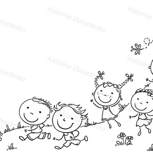 Happy Cartoon Kids Running. Frame With Copy Space. Vector Illustration ...