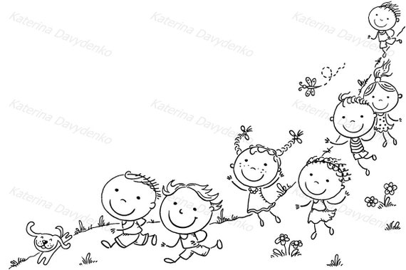 Playing Outside Clipart Black And White Clipart Kids Playing Black And