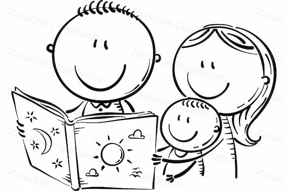 Parents Reading With Children Clipart