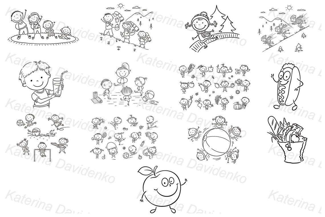 Healthy Lifestyle Clipart. Kids and Families Doing Sports and Eating ...