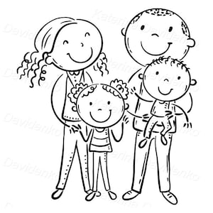 Cartoon Family Clipart. Portrait of Young Family of Four. Happy Family ...