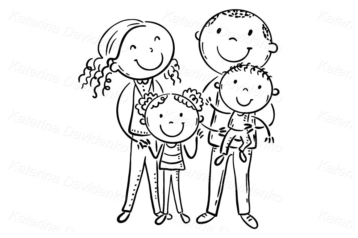 Family Black And White Drawing