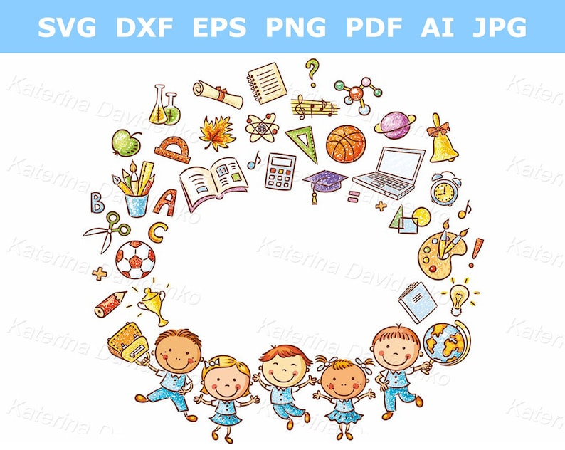 School Clipart Set. Cartoon School Kids With a Lot of School Things ...