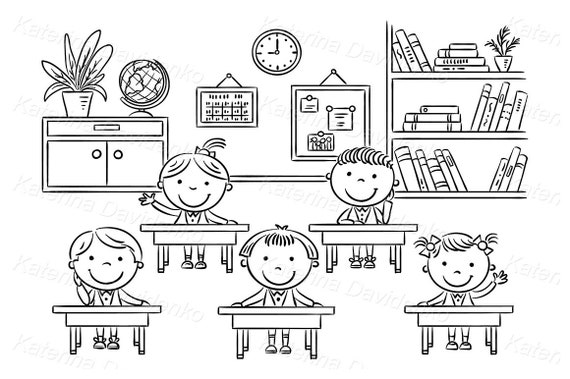 Students In Classroom Clipart Black And White