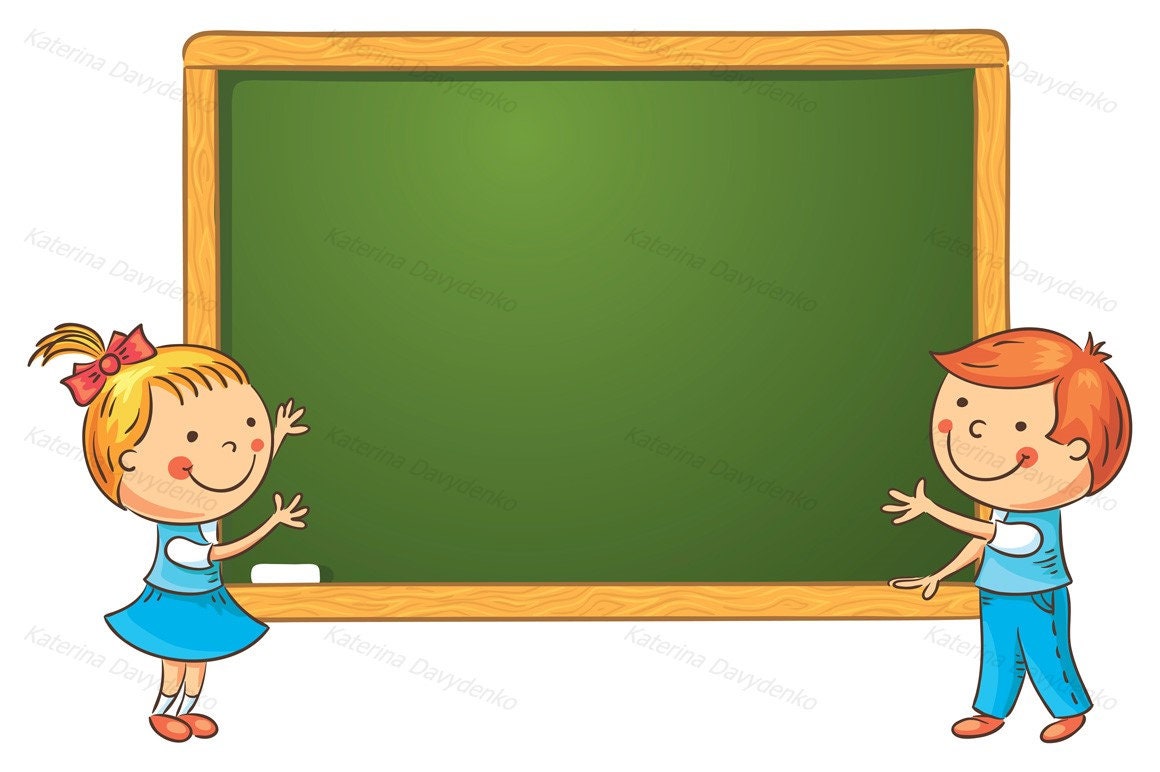 Cartoon schoolchildren at the blackboard in the classroom | Etsy