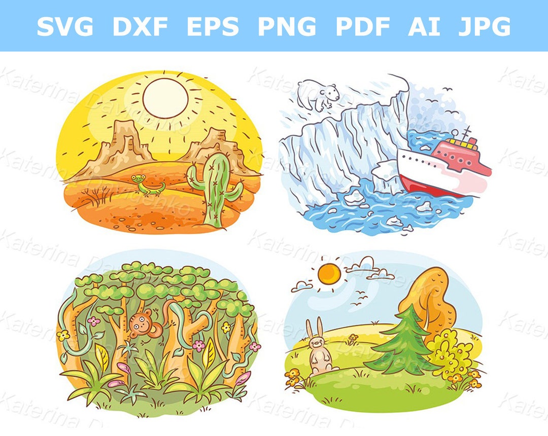 Cartoon Weather Clipart. Set of Four Different Climatic Zones. Desert ...