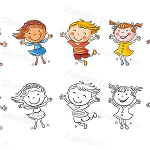 Happy Children Jumping With Joy - Cartoon Kids With Rainbow Clipart ...